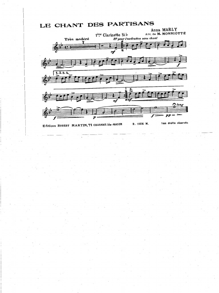 Chant Des Partisans-1ere Clarinette Sib PDF | PDF