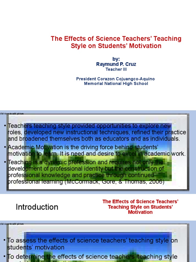 The Effects of Science Teachers' Teaching Style On Students' Motivation ...