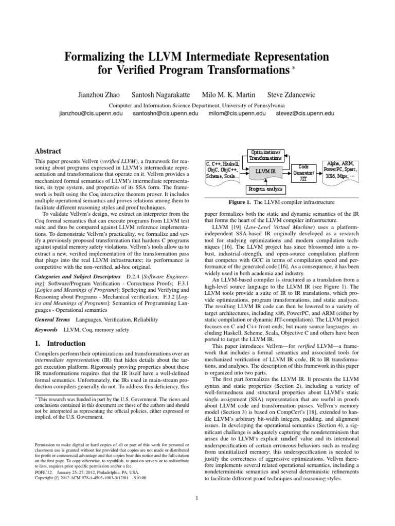 Formalizing The LLVM Intermediate Representation For Verified Program Transformations | PDF ...