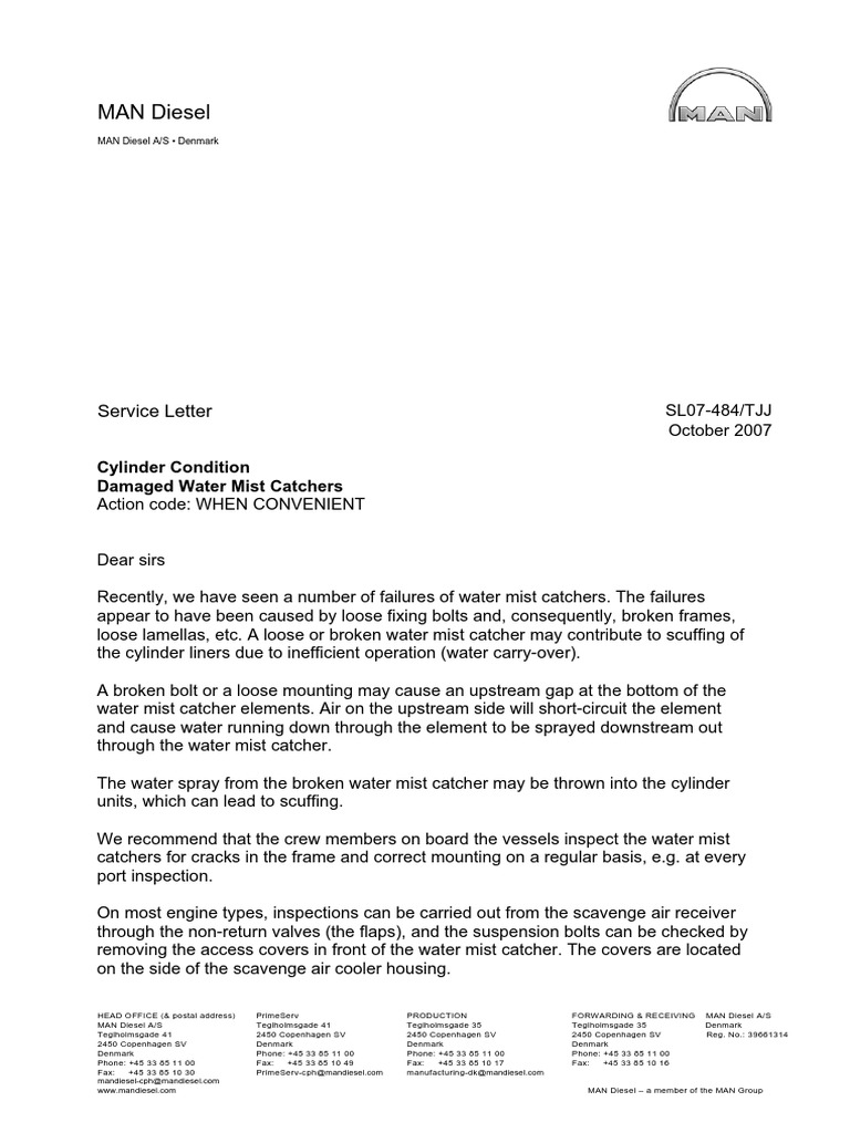 MAN Diesel: Service Letter | PDF | Diesel Engine | Manufactured Goods