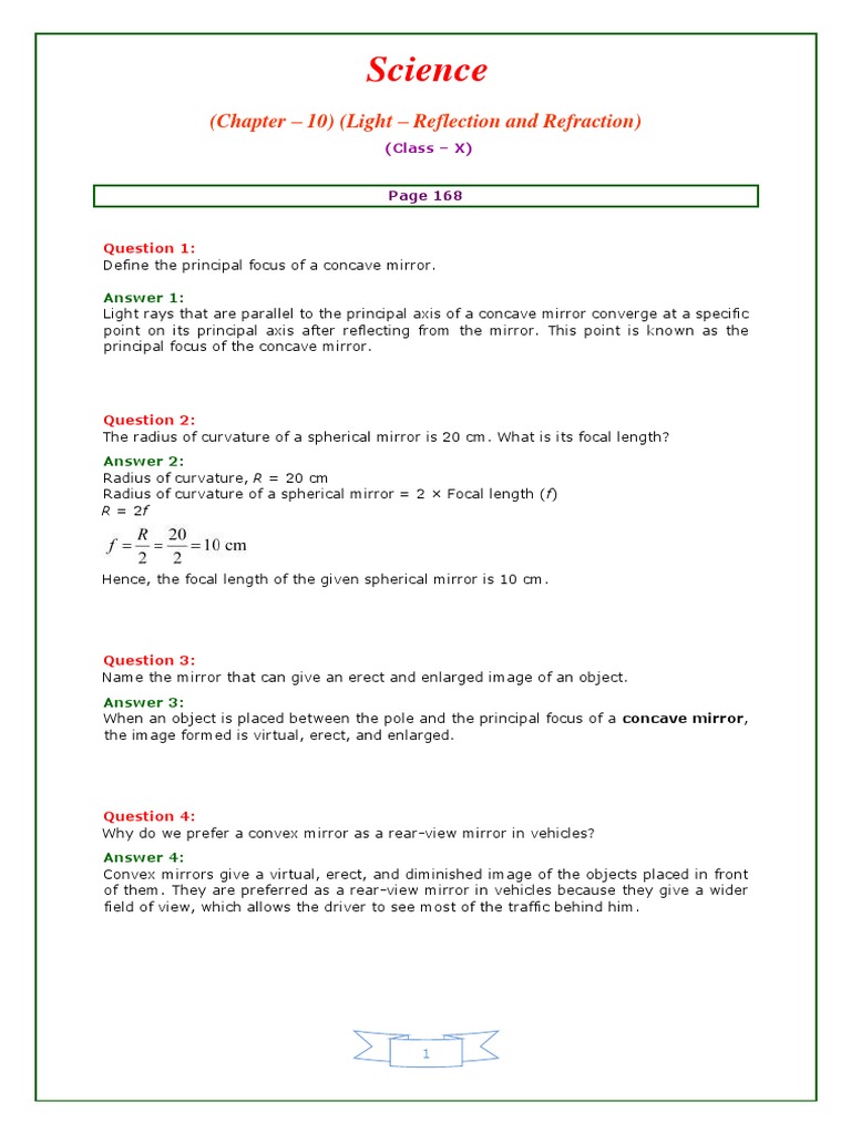 Exercise Solution of Reflection and Refraction | PDF | Refractive Index ...