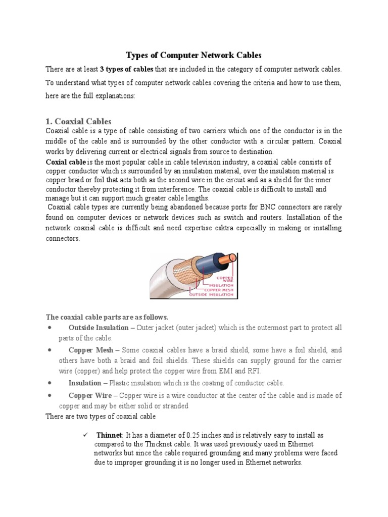 Coaxial Cables: Types of Computer Network Cables | PDF | Coaxial Cable ...