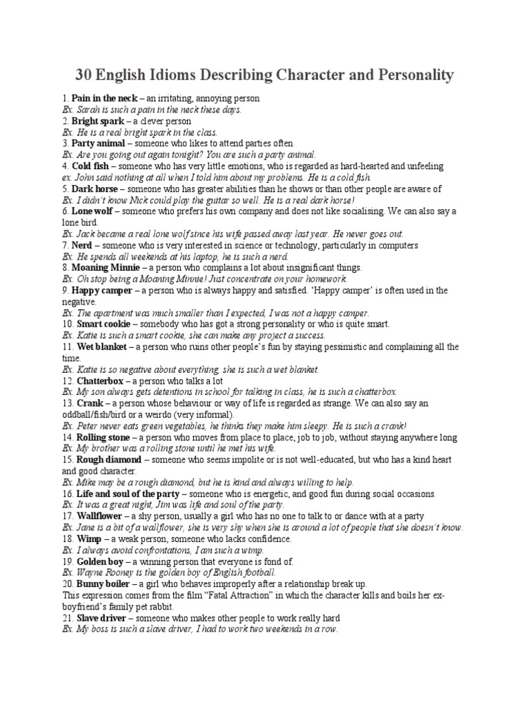 30 English Idioms Describing Character and Personality | PDF | Ebenezer ...