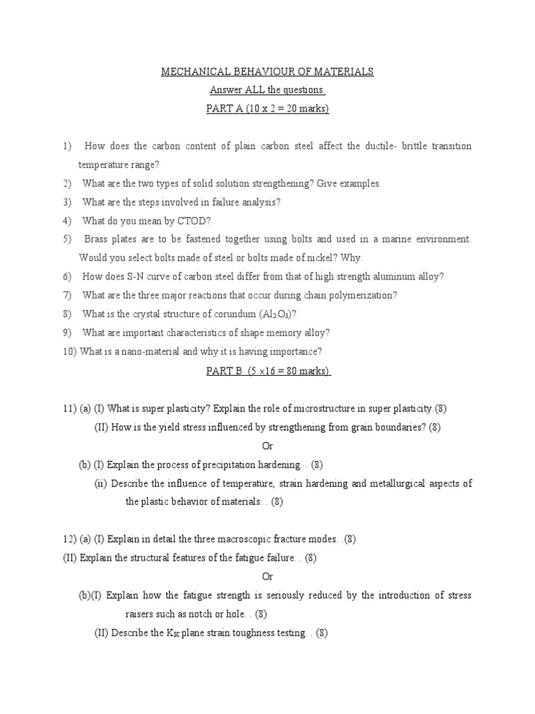 Mechanical Behaviour and Testing of Materials | PDF | Fracture ...