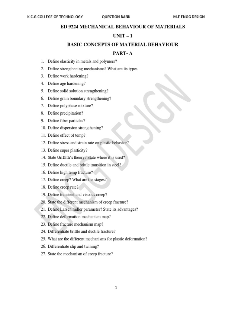 Mechanical Behaviour of Materials PDF | PDF | Fracture | Fatigue (Material)