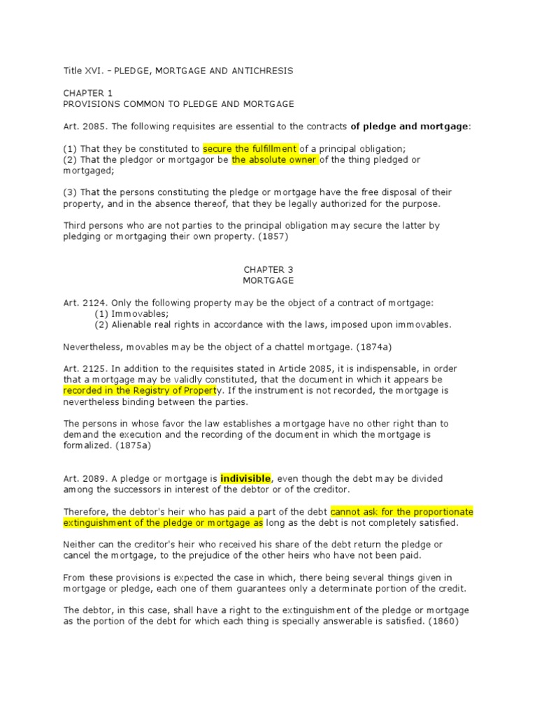 Pledge, Mortgage and Antichresis | PDF | Mortgage Law | Government Information
