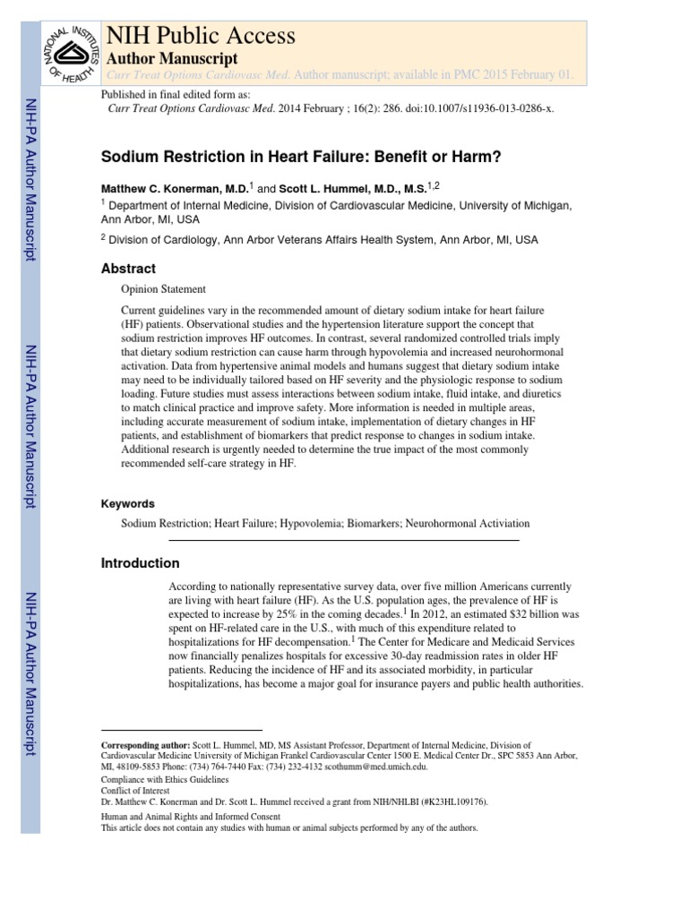 NIH Public Access: Sodium Restriction in Heart Failure: Benefit or Harm ...