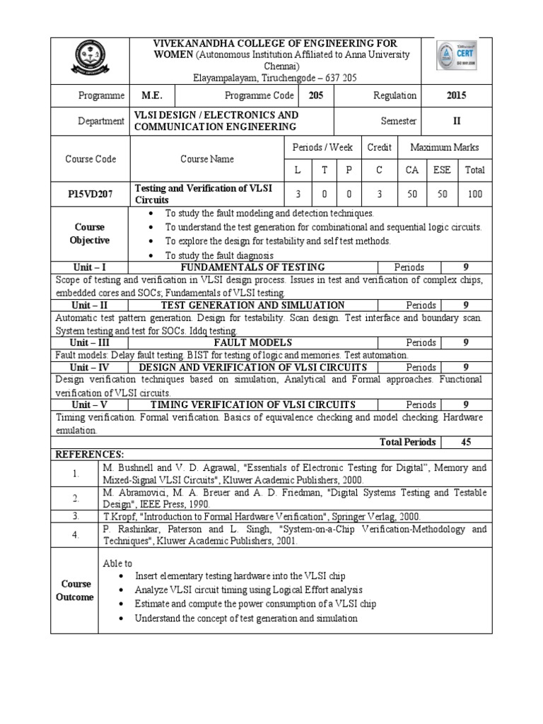 VVC Syllabus | PDF | Formal Verification | System On A Chip