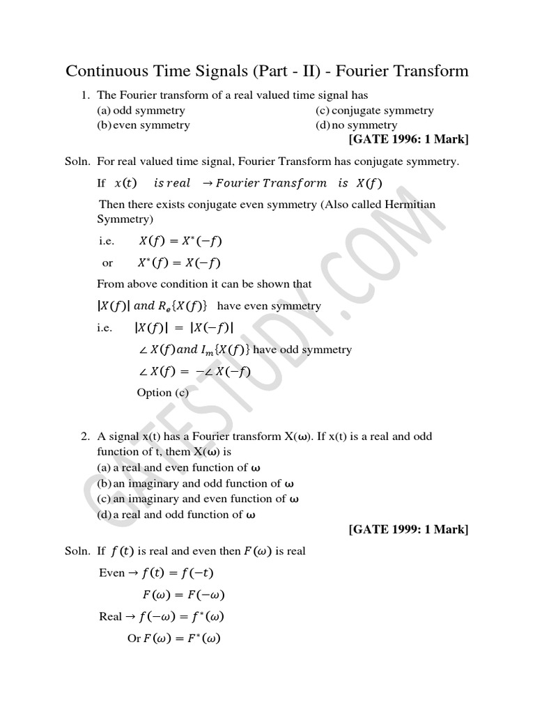 Continuous Time Signals Part II Fourier Transform | PDF | Fourier Transform | Mathematical Analysis