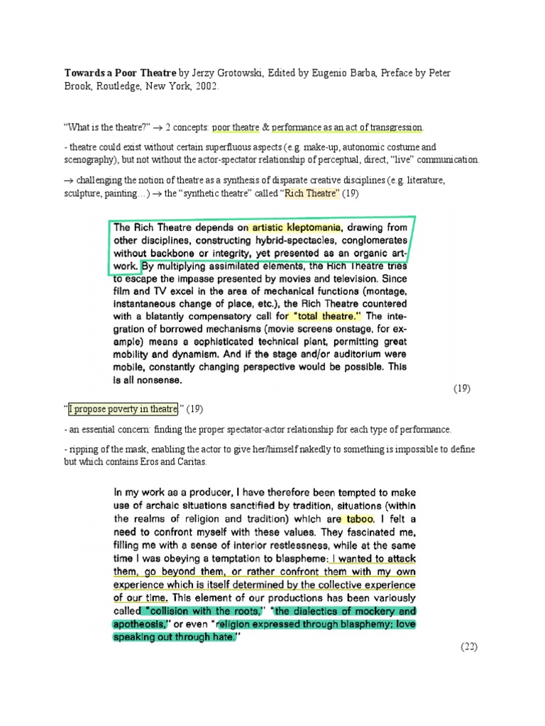 Poor Theatre, J. Grotowski | PDF