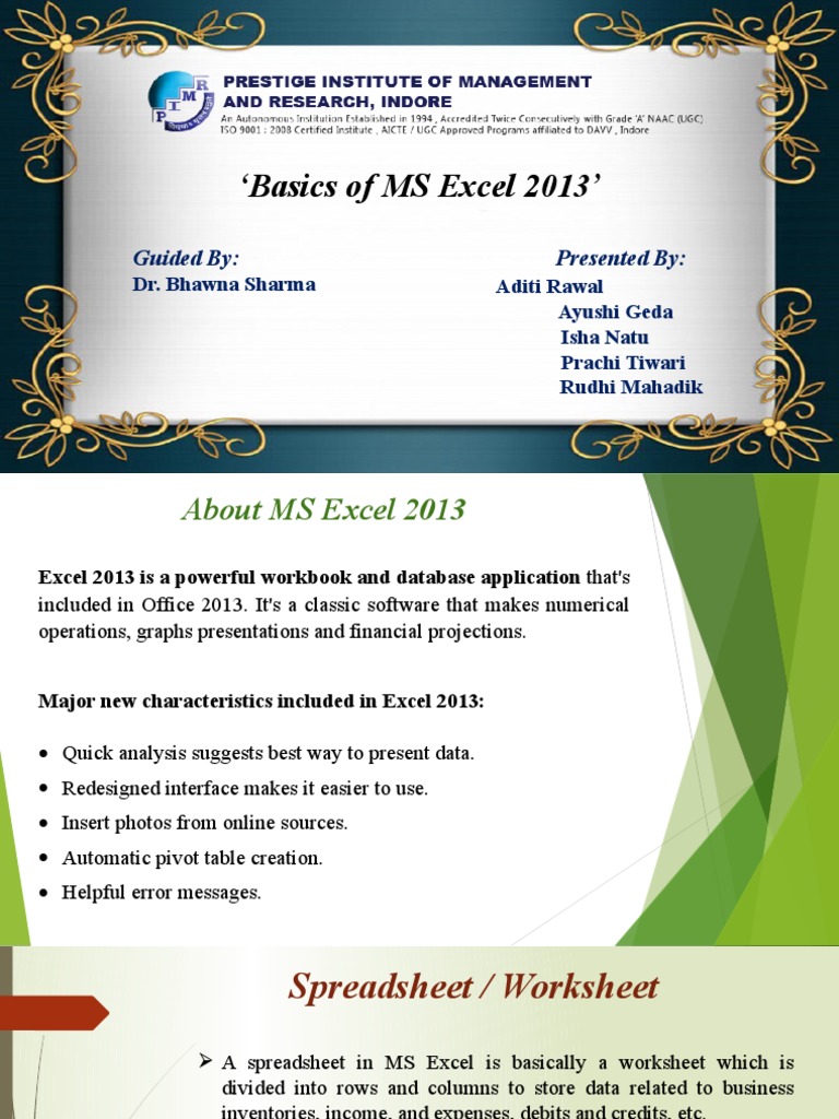 MS Excel 2013 Basics and Features | PDF | Spreadsheet | Worksheet
