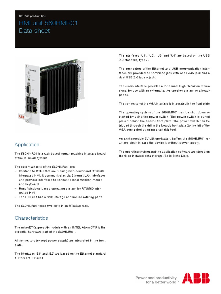 Data Sheet: HMI Unit 560HMR01 | PDF | Usb | User Interface