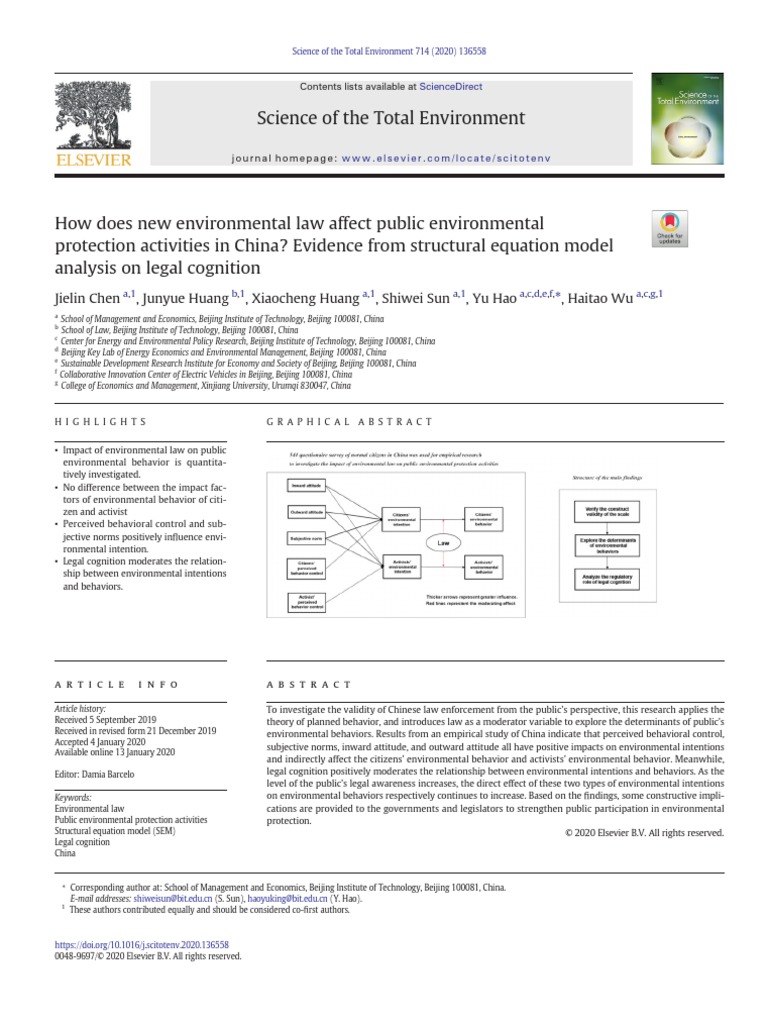 Science of The Total Environment: Jielin Chen, Junyue Huang, Xiaocheng ...