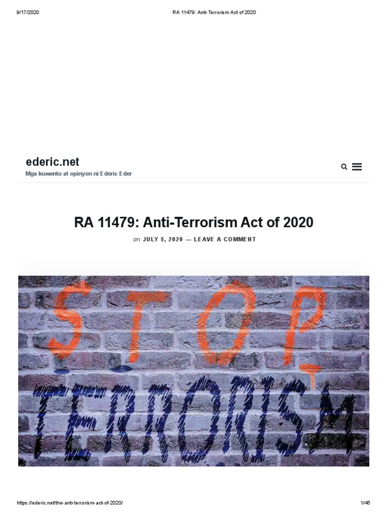 RA 11479 - Anti-Terrorism Act of 2020 | PDF | Detention (Imprisonment) | Arrest