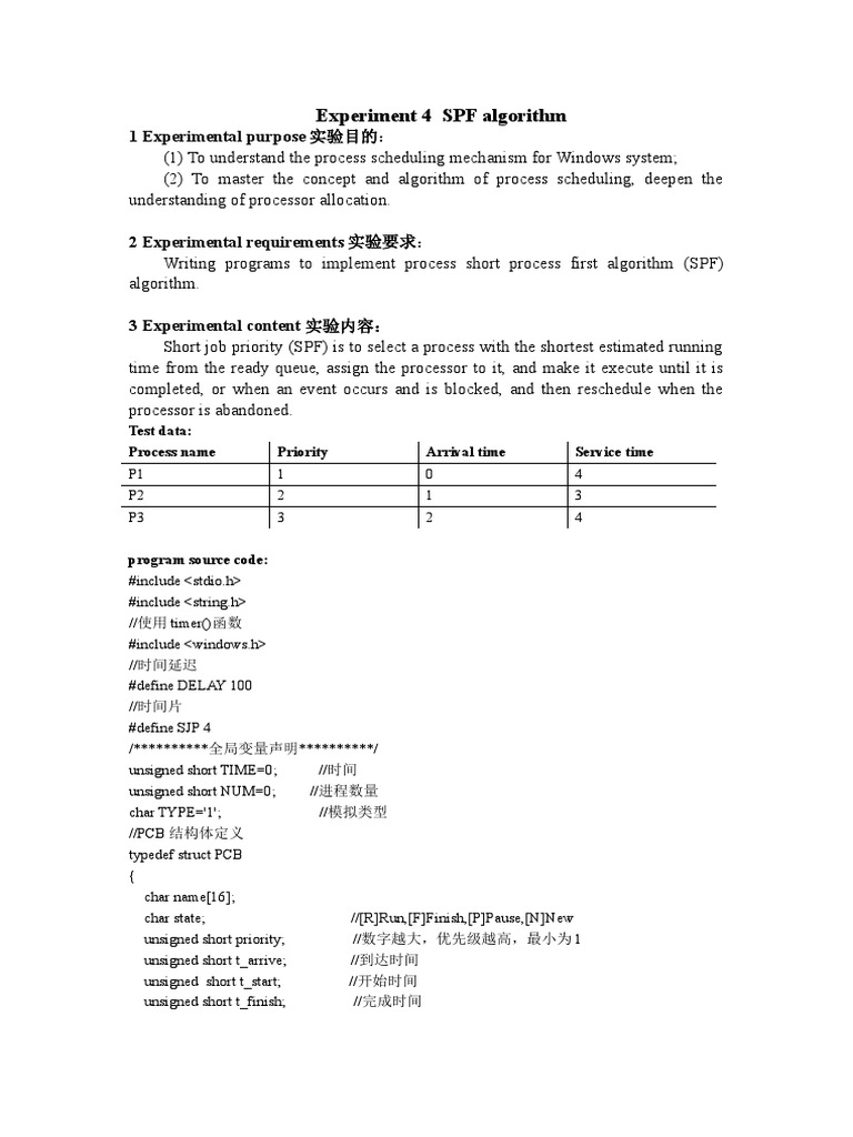 《Operating Systems》-Experimental instruction-Experiment 4 SPF algorithm | PDF | Scheduling ...
