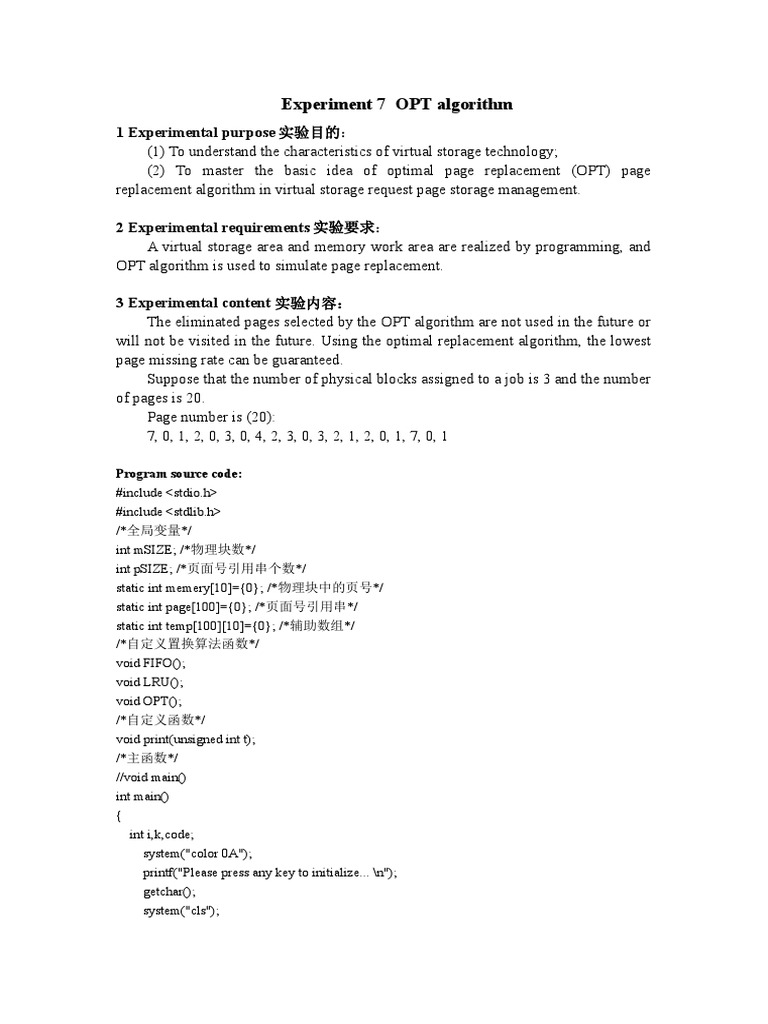 《Operating Systems》-Experimental instruction-Experiment 7 OPT algorithm | PDF | Applied ...