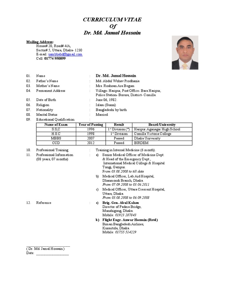 Dr. Jamal CV | PDF | Bangladesh | Health Care