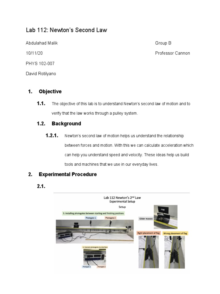 Lab 112 - Newton's Second Law | PDF | Force | Acceleration