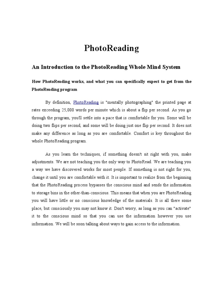 Photoreading: An Introduction To The Photoreading Whole Mind System ...