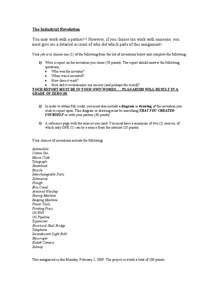 Industrial Revolution Invention Report | PDF | Art