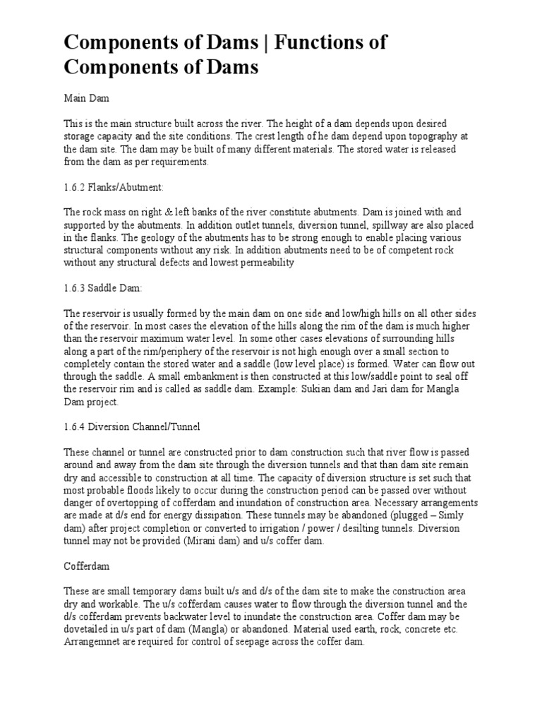 Components of Dams - Functions of Components of Dams | PDF | Spillway | Dam
