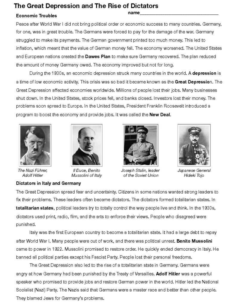 02.1 The Great Depression and The Rise of Dictators | PDF | Nazi ...