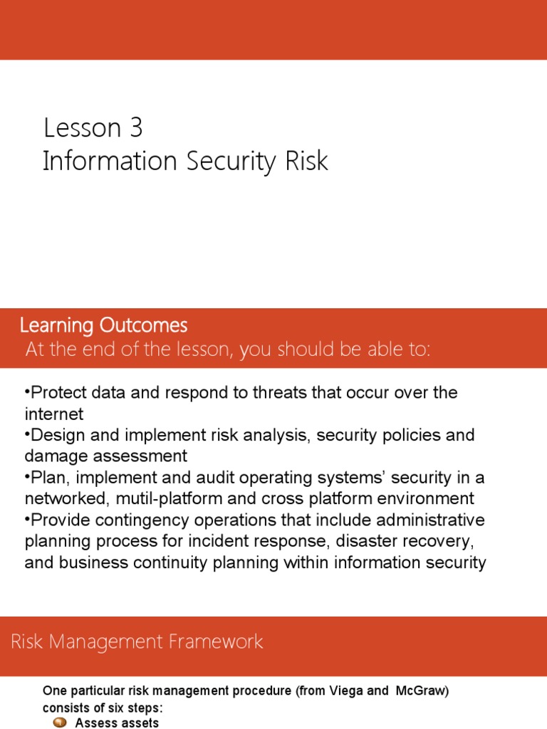 Lesson 3 Information Security Risk | PDF | Risk Management | Product Lifecycle