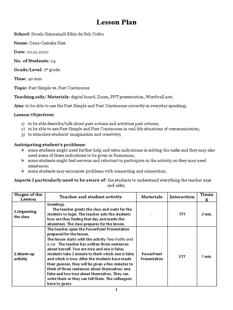 Lesson Plan - Past Simple Vs Past Continuous | PDF | Question | Lesson Plan
