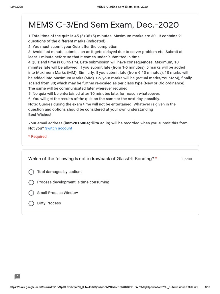 MEMS C-3 - End Sem Exam, Dec.-2020 | PDF | Microelectromechanical ...