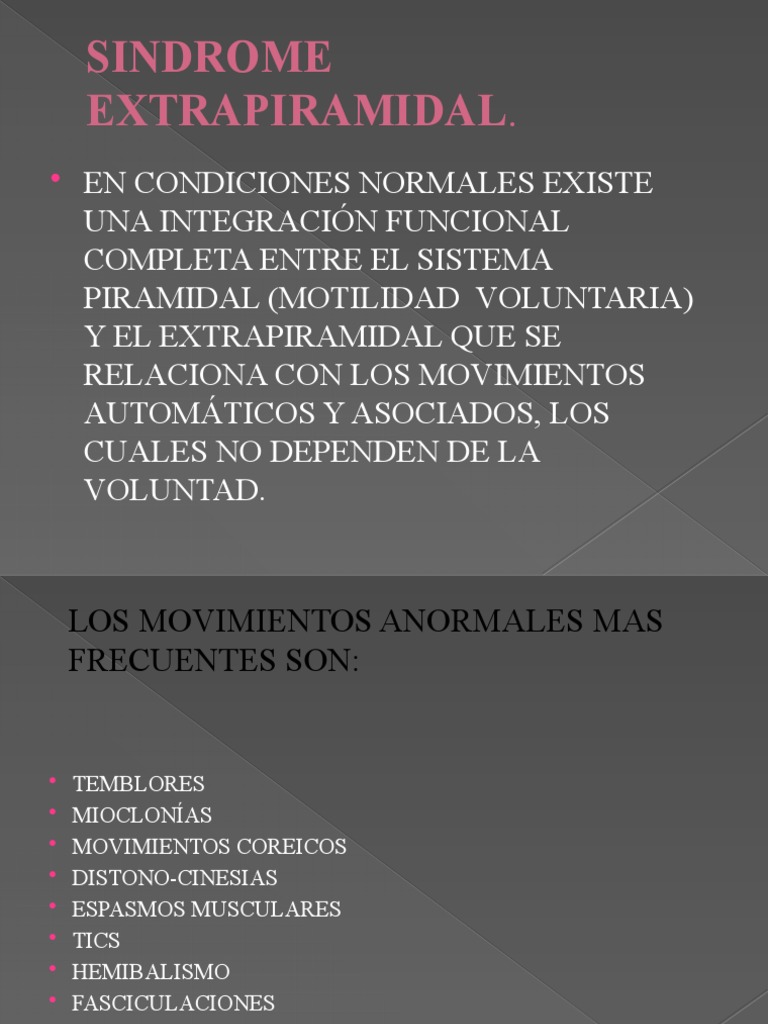 Sindrome Extrapiramidal | PDF | Enfermedad de Parkinson | Dopamina