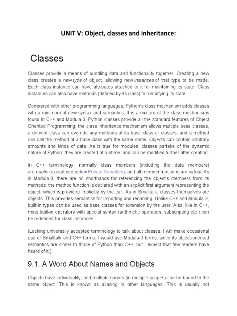 UNIT V Object Classes and Inheritance | PDF | Scope (Computer Science ...