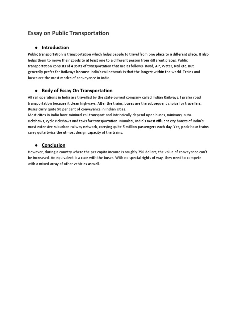 Essay On Public Transportation Edited | PDF