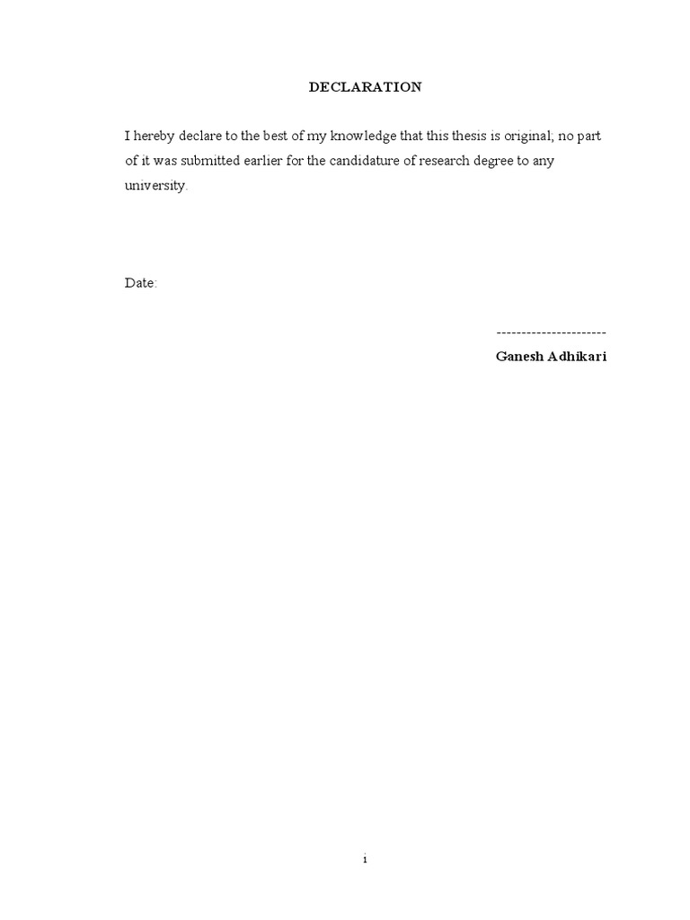 I Hereby Declare To The Best of My Knowledge That This Thesis Is ...