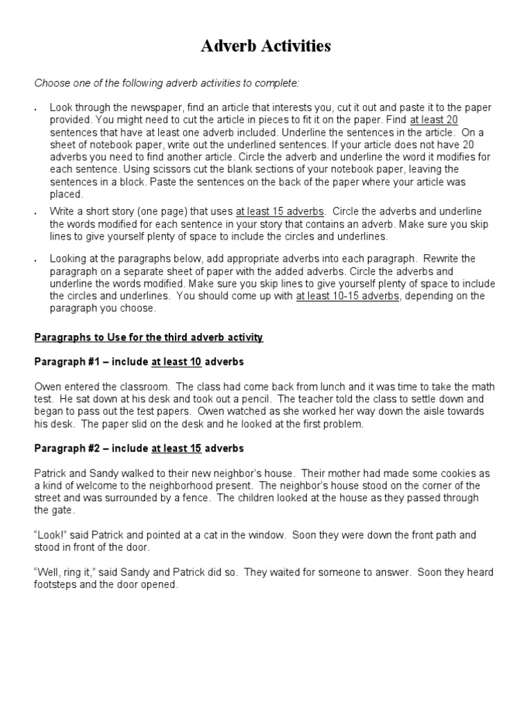 Exploring Adverbs Through Newspaper Articles, Short Stories, and ...