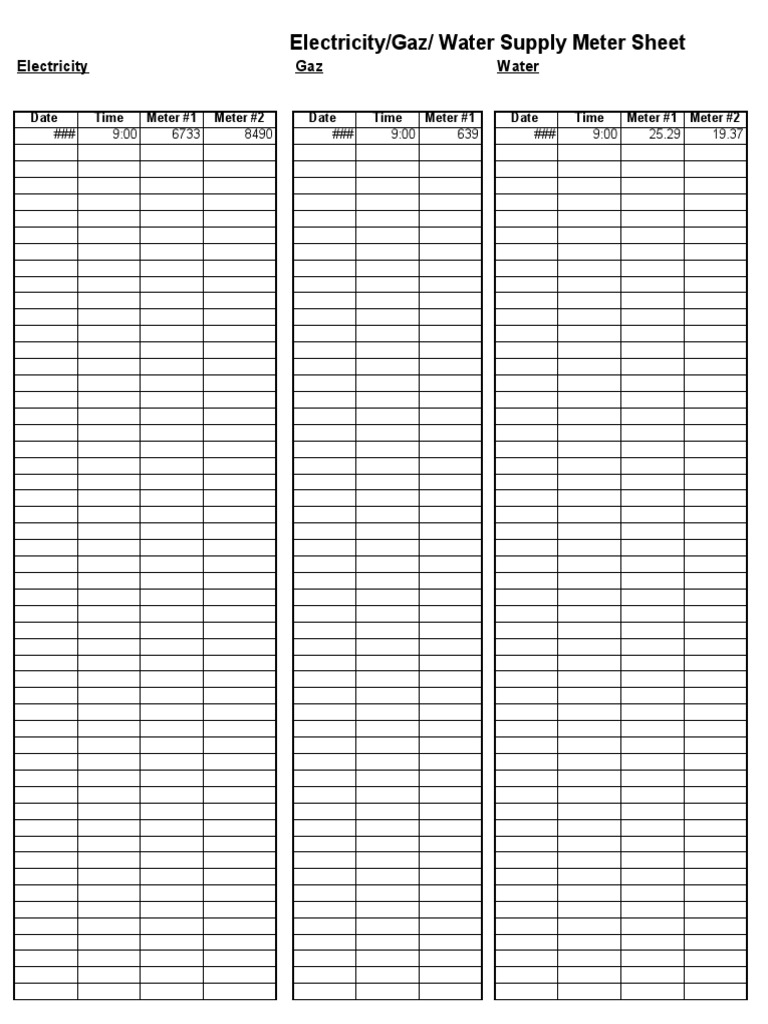 Electricity/Gaz/ Water Supply Meter Sheet | PDF