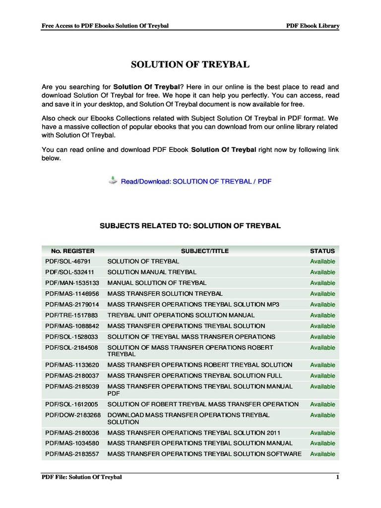 PDF Solution of Treybal DL | PDF | E Books | Multimedia