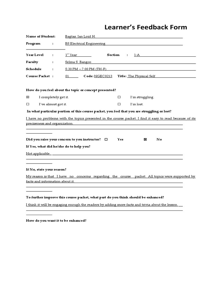 CP1 - Learner's Feedback Form | PDF