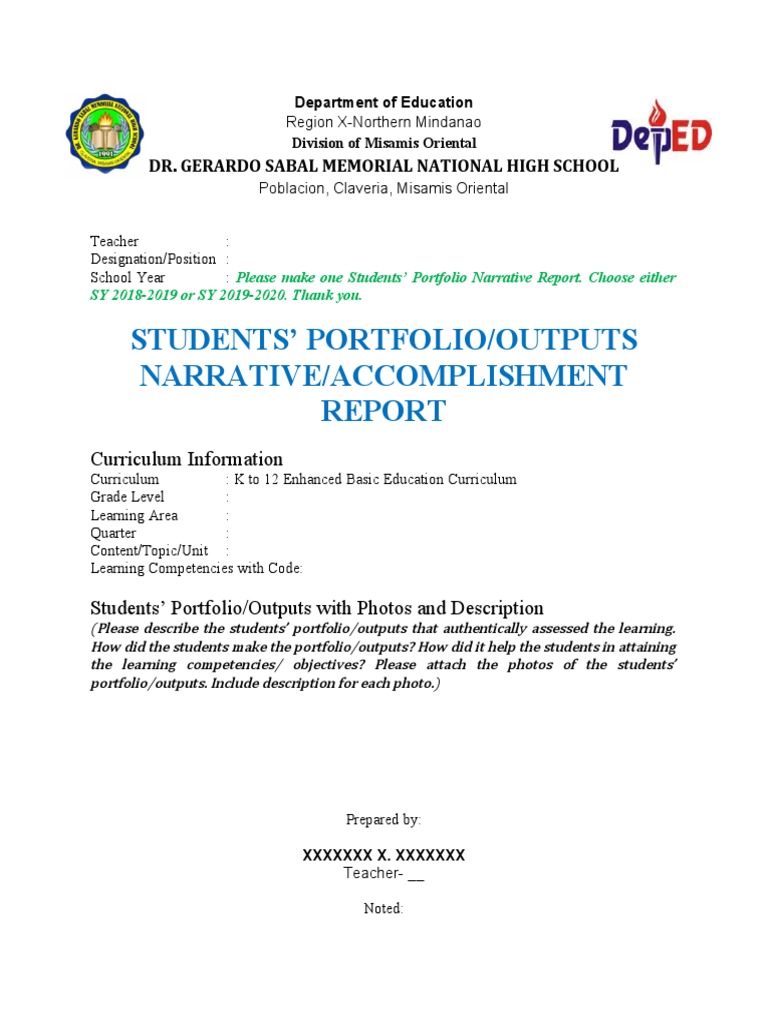 Documenting Student Learning Through Portfolios: A Narrative Report on ...