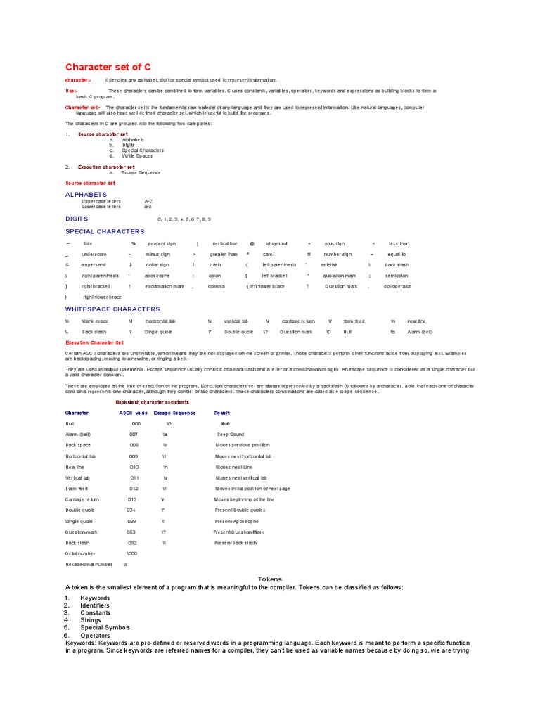 Character Set of C: Alphabets | PDF | Data Type | Boolean Data Type