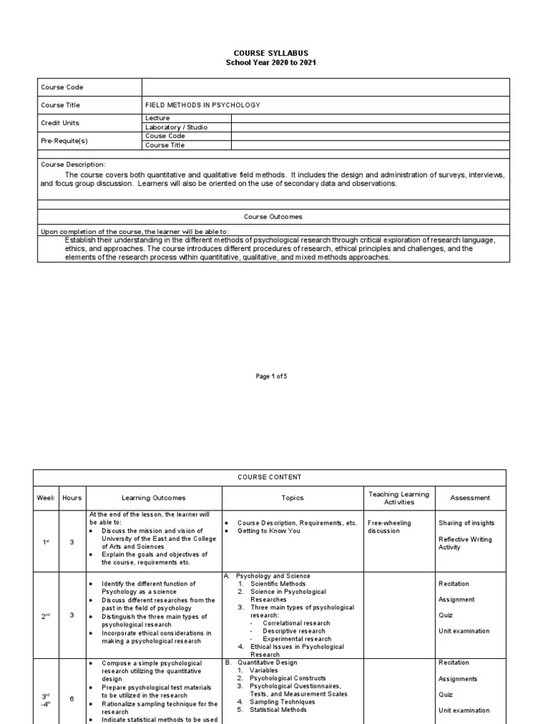 Methods of Psychology Syllabus Outline | PDF | Qualitative Research ...