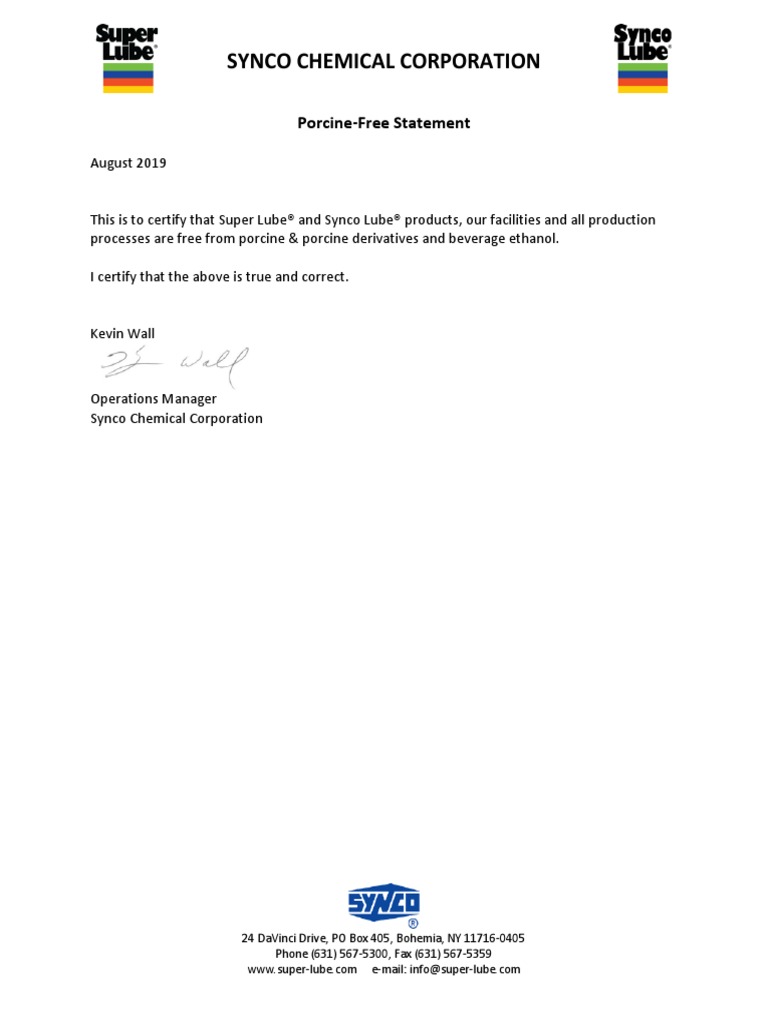 Porcine-Free Statement PDF | PDF