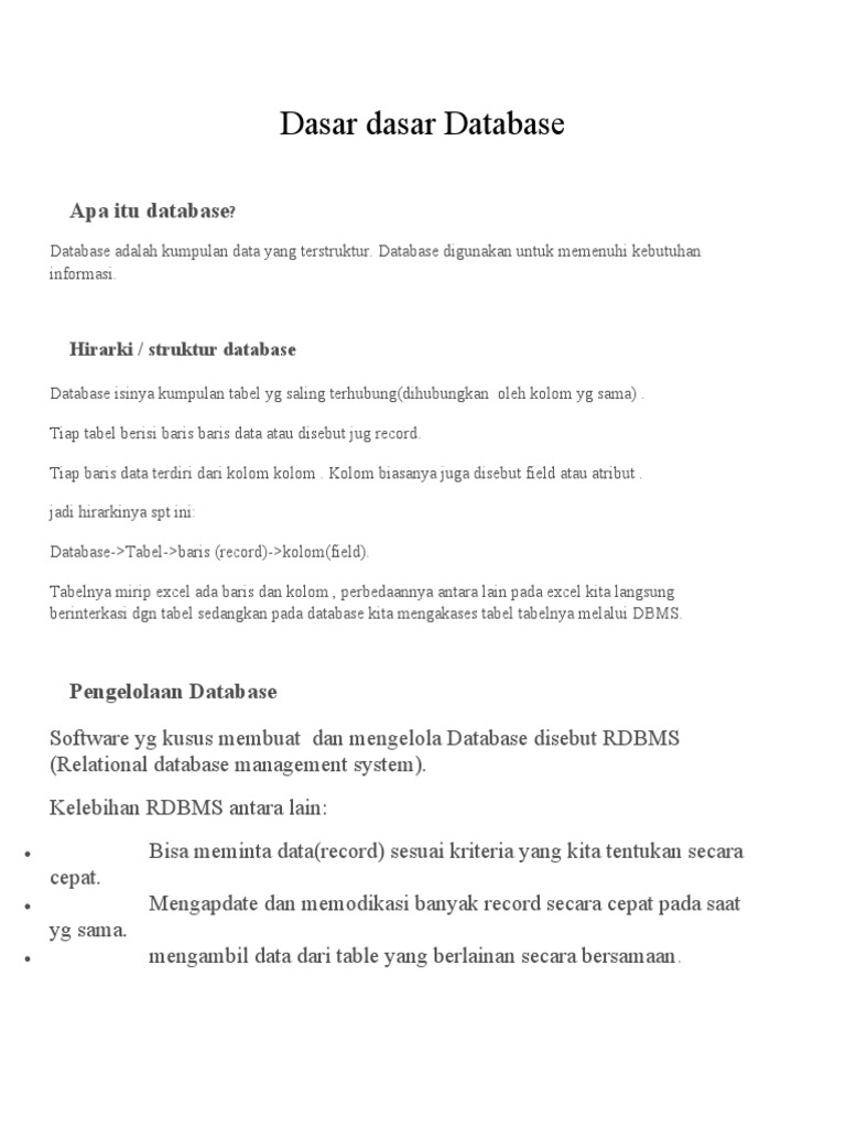 Dasar Dasar Database Dan Membuat Mysql | PDF | Komputer | Teknologi ...