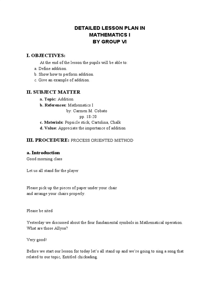 DETAILED LESSON PLAN IN Math | PDF | Lesson Plan | Teaching Mathematics