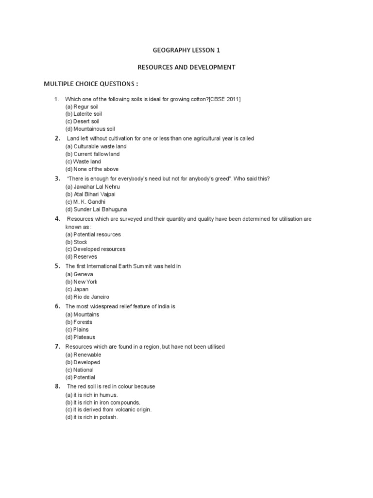 Geography Lesson 1 (Resorces and Development) | PDF | Soil | Agriculture