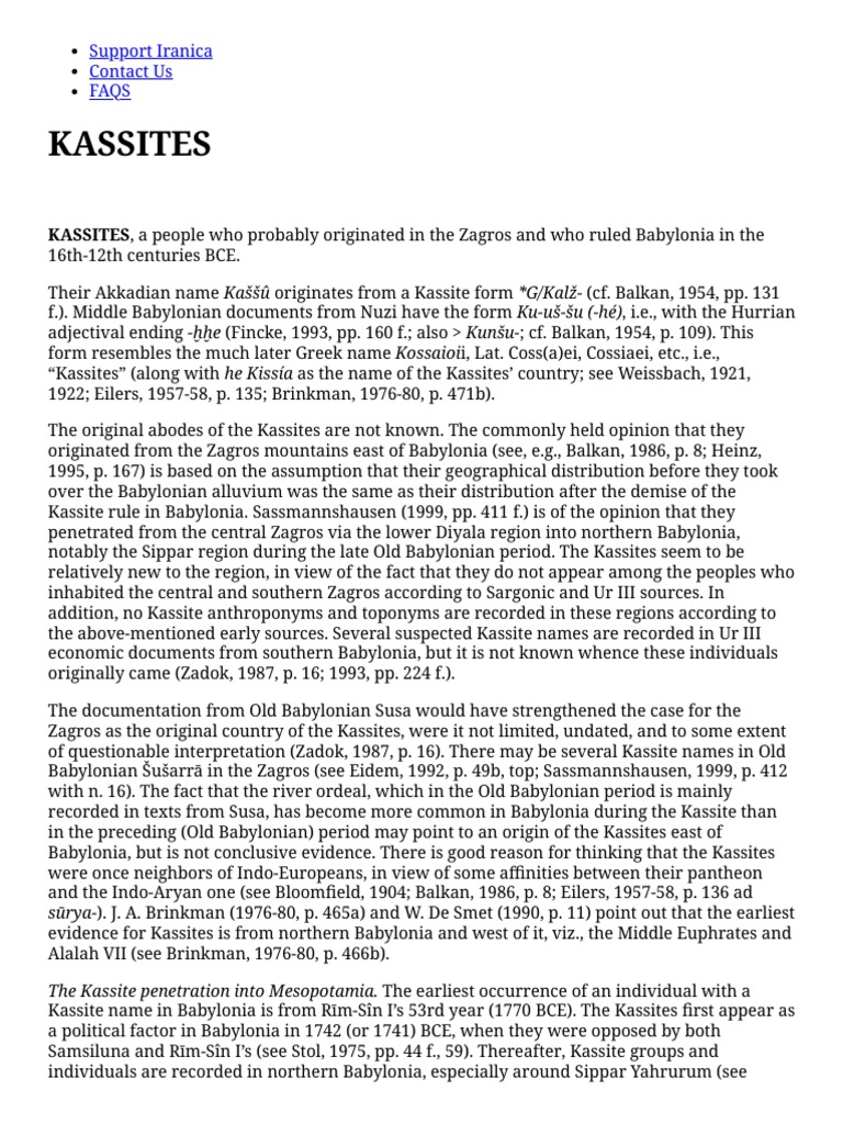 KASSITES - Encyclopaedia Iranica | PDF | Babylonia | Babylon