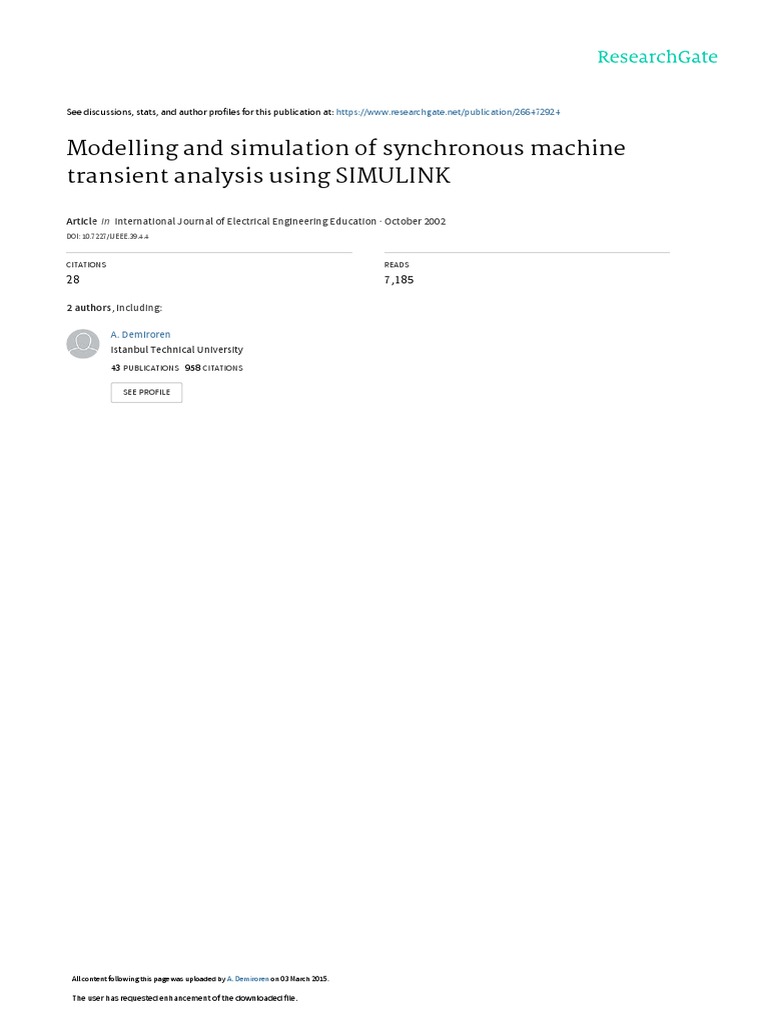 Modelling and Simulation of Synchronous Machine TR | PDF | Electric ...