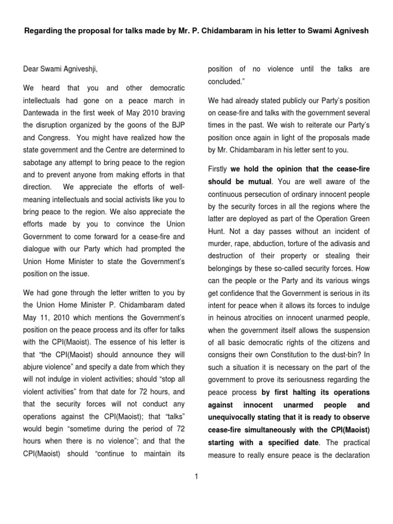 Azad Letter To Swami Agnivesh | PDF | Violence | International Relations