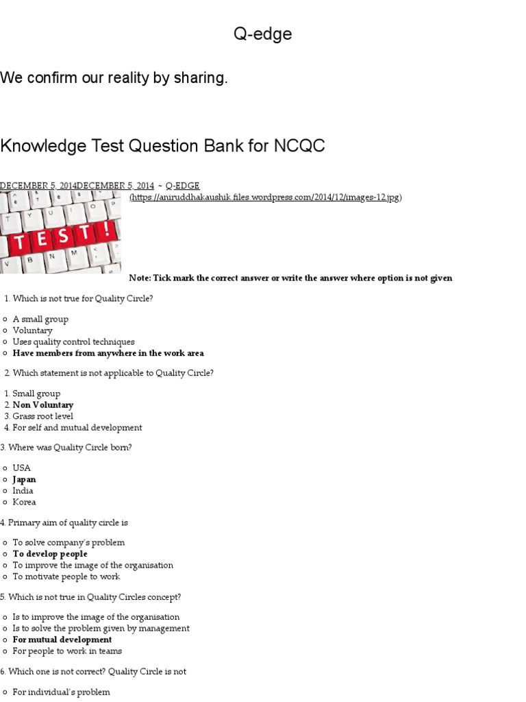 Knowledge Test Question Bank For NCQC - Q-Edge | PDF | Business