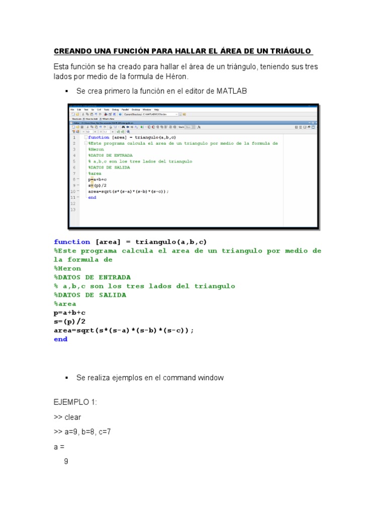 CREANDO UNA FUNCIÓN PARA HALLAR EL ÁREA DE UN TRIÁGULO | PDF