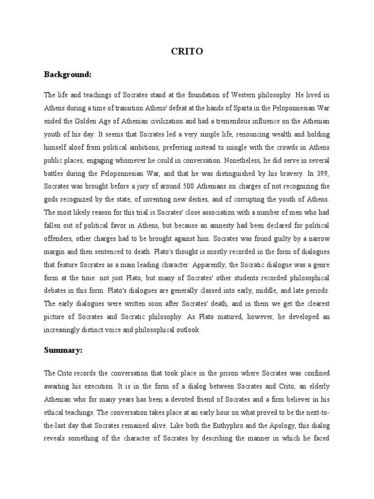 Crito Project | PDF | Socrates | Plato
